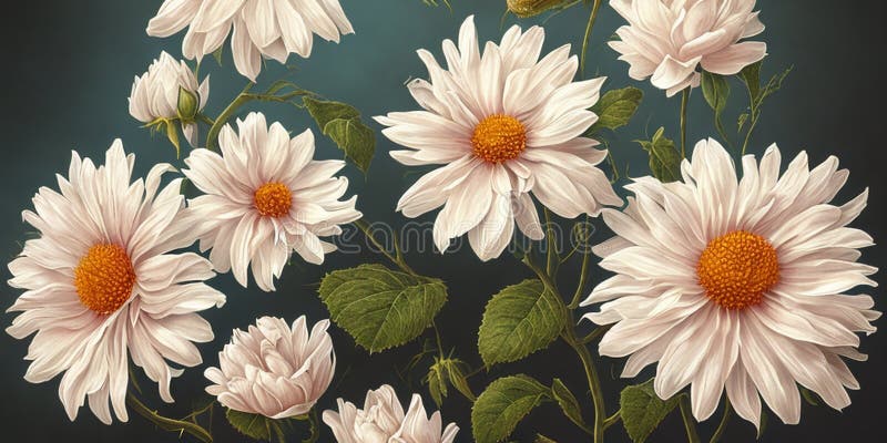 White Fantastic Daisies in a Nostalgic Style Ai Generated, Generative ...
