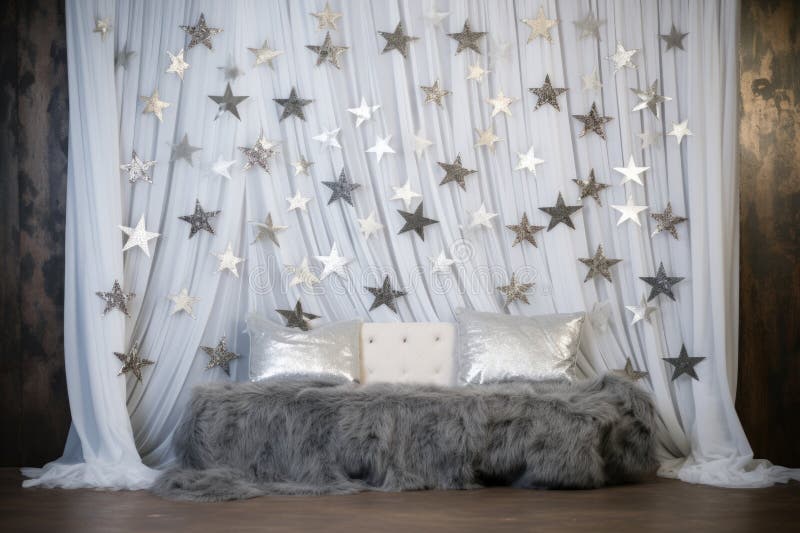 A White Faux Fur Backdrop with Silver Stars Stock Image - Image of ...