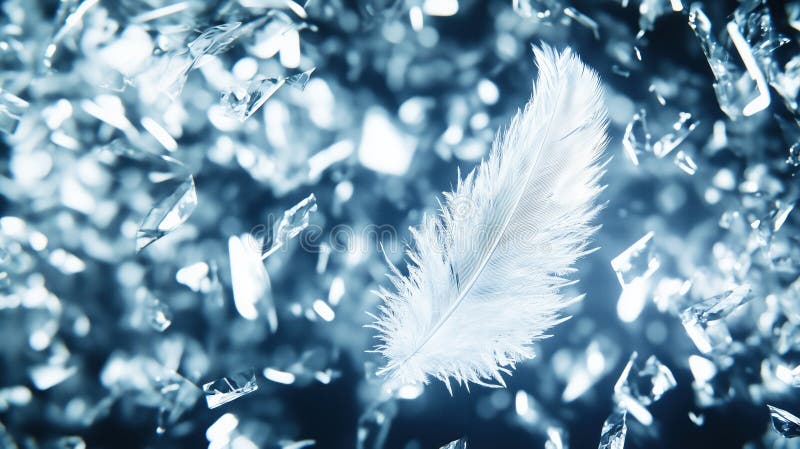 White Feather Floating among Falling Glass Shards, Softness Versus ...