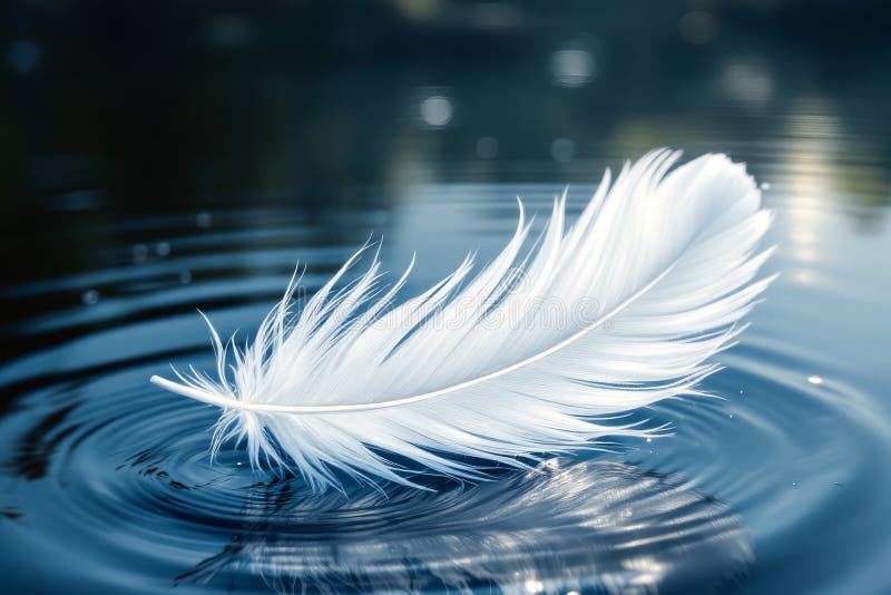 White Feather is Floating on the Surface of a Body of Water Stock Photo ...