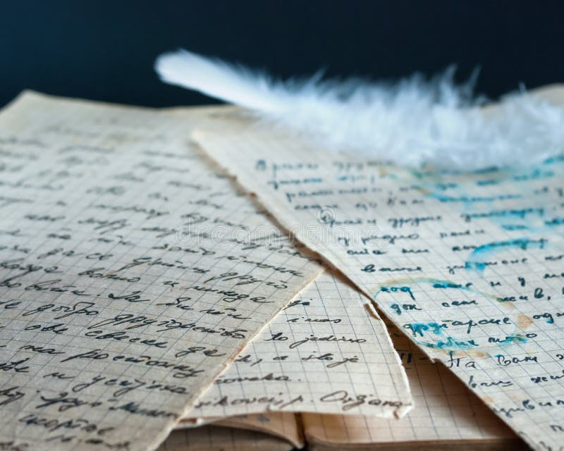 White Feather on Old Documents Stock Image - Image of retro ...