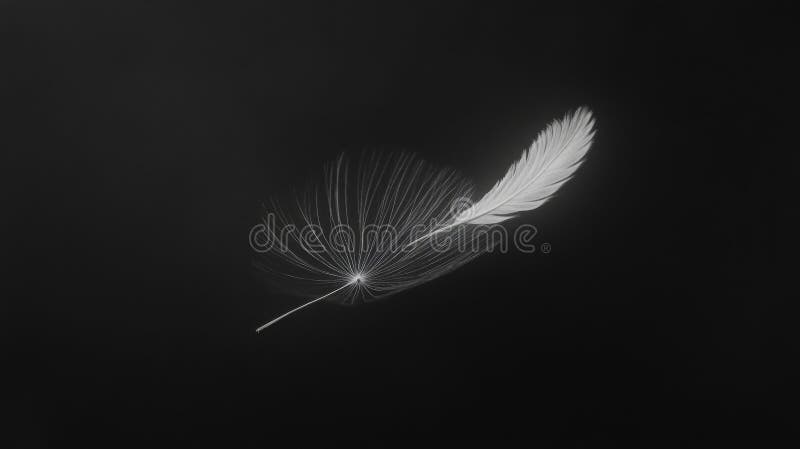 White Feather and Particles Floating in Dark Background Stock ...
