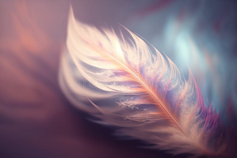 A White Feather with Pink and Blue Feathers on a Purple Background with ...