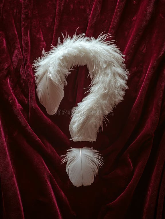 White Feather Question Mark on Red Velvet Fabric. Stock Image - Image ...
