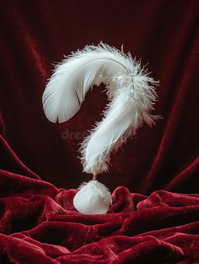 White Feather Shaped Like a Question Mark on Red Velvet Background ...