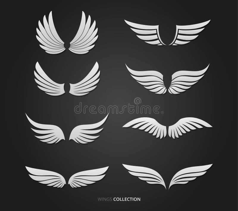 White Feather Wings Vector Set Stock Illustration - Illustration of ...