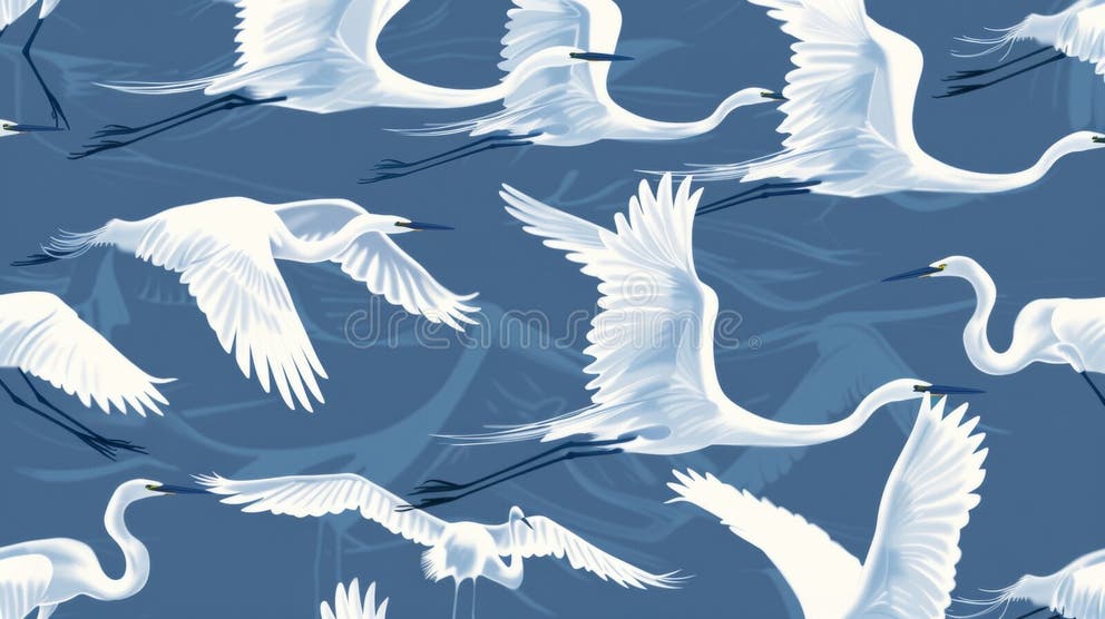 White Feathered Herons Flock Flying, Endless Background Design. Flying ...