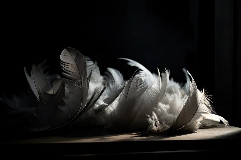 White Feathers in Dark Room, Casting Dramatic Shadows Stock ...