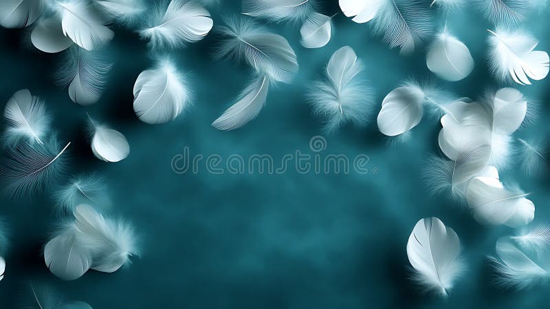 White Feathers Falling on Teal Background Stock Illustration ...