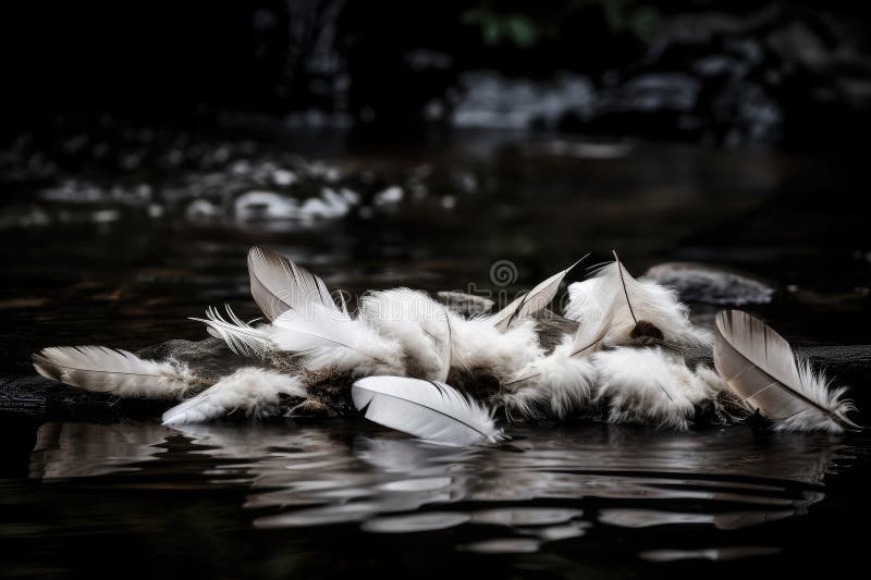 White Feathers Floating in a Stream of Water Stock Image - Image of ...