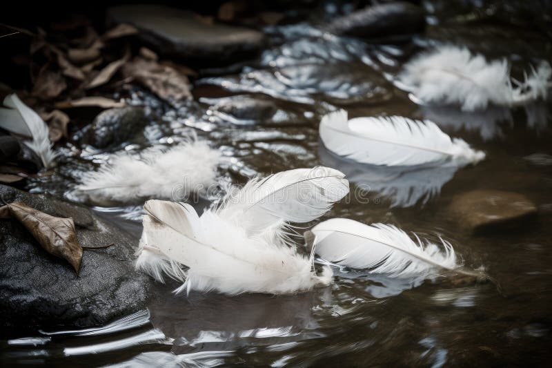 White Feathers Floating in a Stream of Water Stock Image - Image of ...