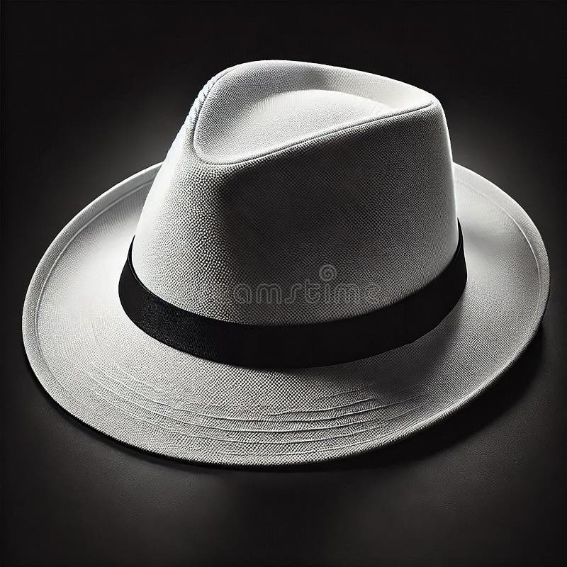White fedora hat on black stock illustration. Illustration of 85mm ...
