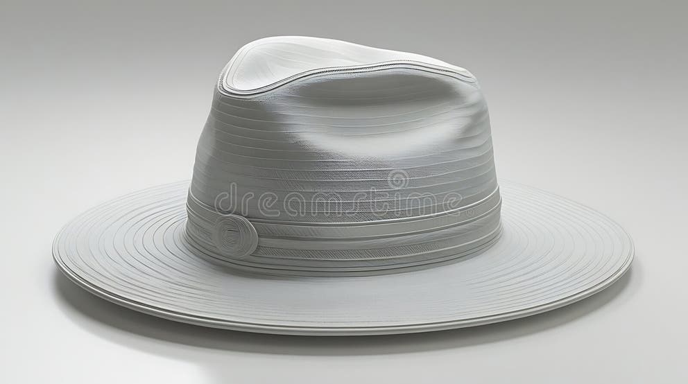 White Fedora Hat with Circular Brim and Textured Surface on a Light ...