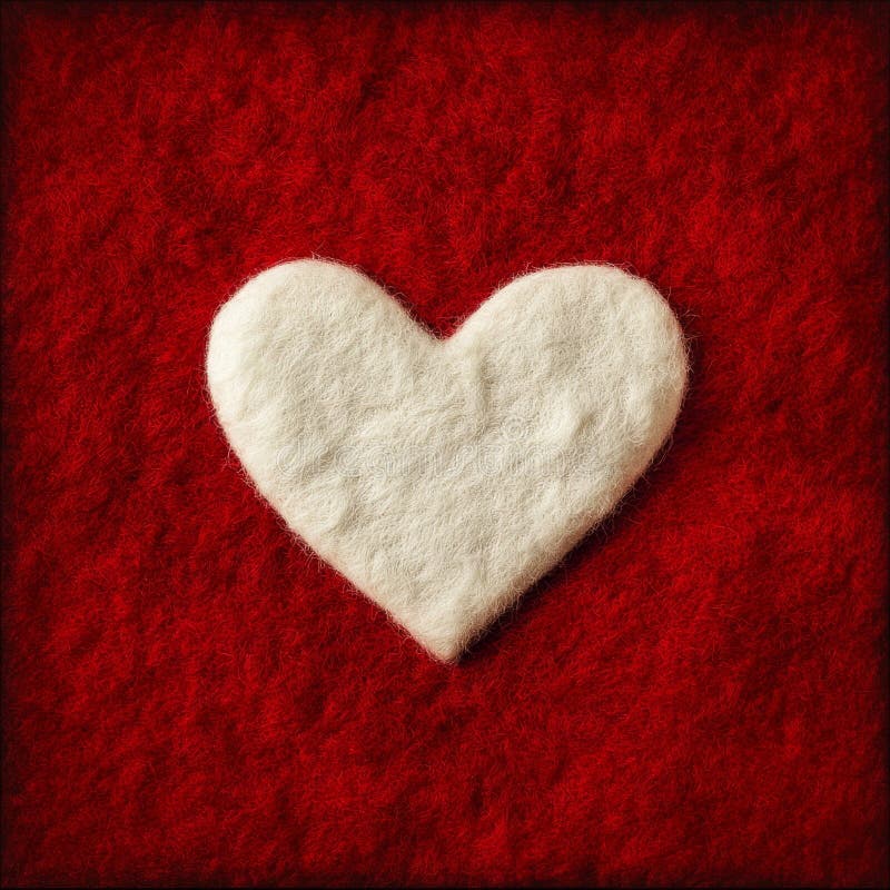 White Felt Heart Shape on Red Fabric Creating a Warm and Inviting ...