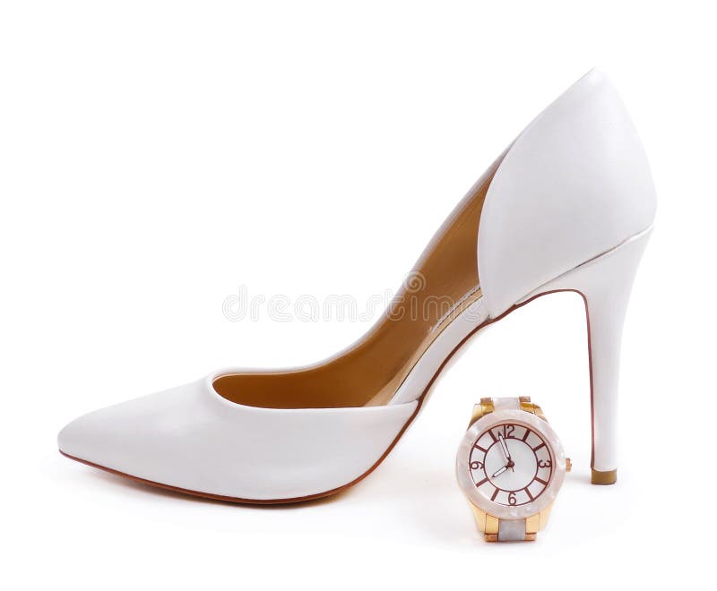 White Female Shoe with Watch Stock Photo - Image of high, glamour: 69211922