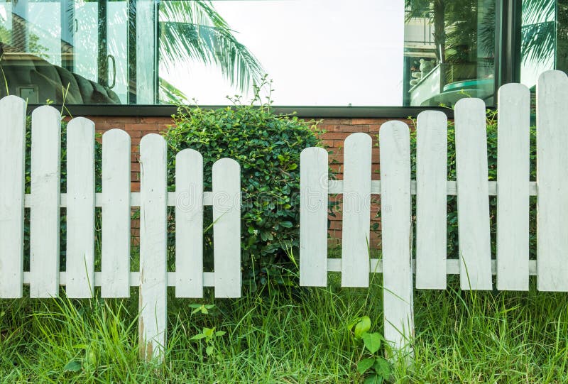 White Fence in Garden Background Stock Photo - Image of green ...