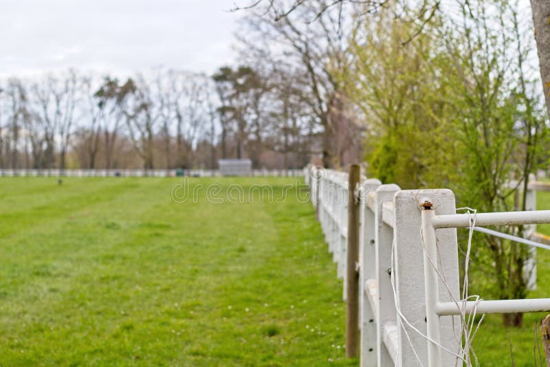 White fence in the park stock image. Image of path, tree - 235615479