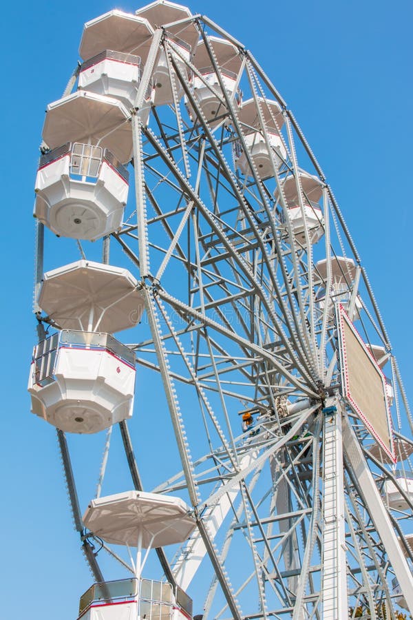White Ferris Wheel Against Blue Sky Background Stock Photo - Image of ...