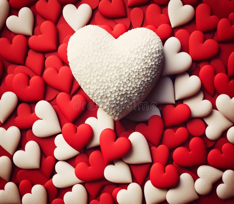 White Festive Decorative Heart on the Background of Many Red Hearts ...