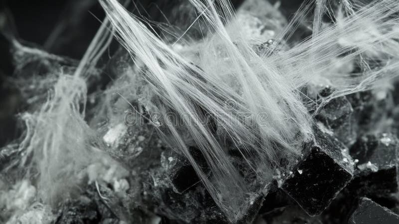 White Fibrous Strands Entangled on Dark Crystals Stock Illustration ...