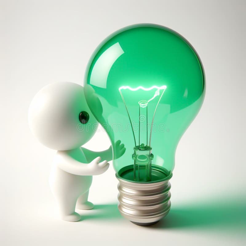 White Figure Illustration with Green Lamp. Concept of Ecology ...