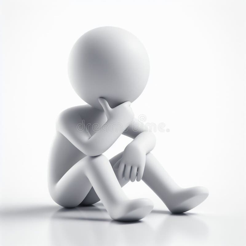 White Figure Illustration Thinking, Isolated on White Background Stock ...