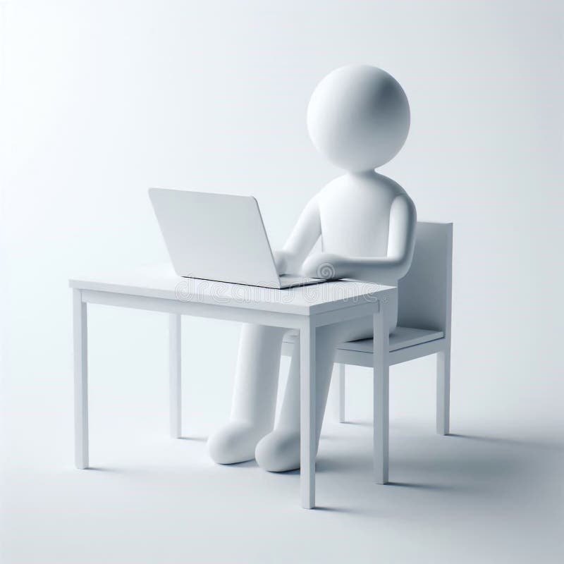 White Figure Illustration Working on Laptop at Office. Technology and ...
