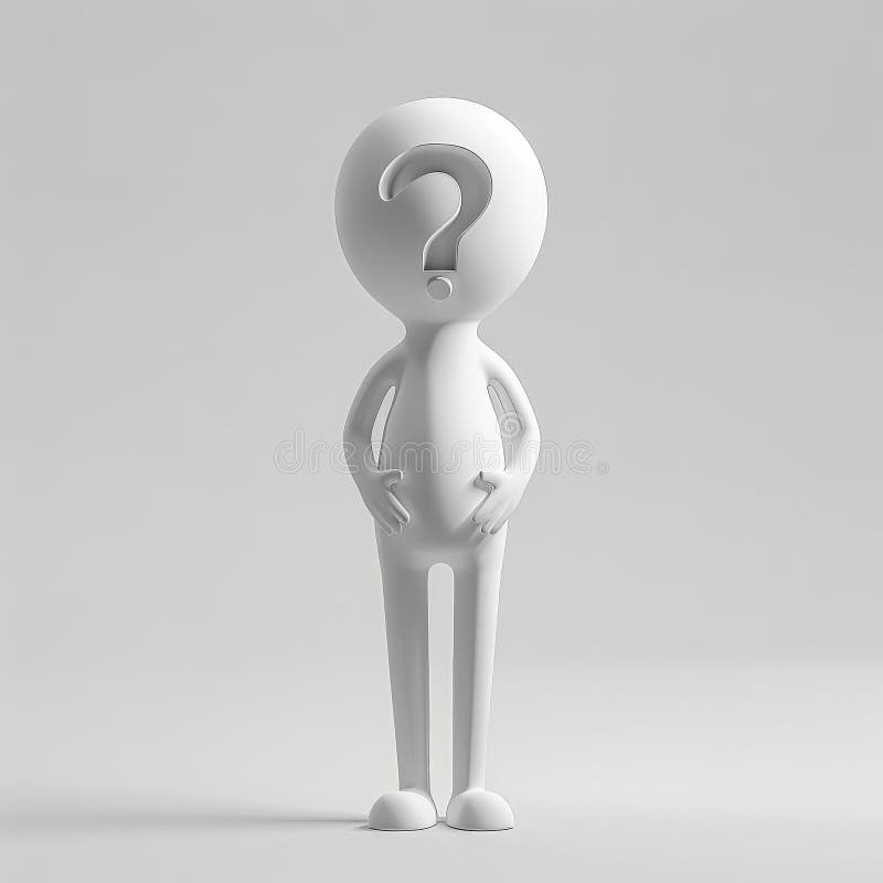 White Figure with a Question Mark on Its Head Stands in Front of a ...
