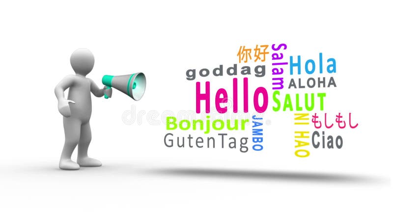 White Figure Yelling into a Megaphone To Reveal Hello in Different ...
