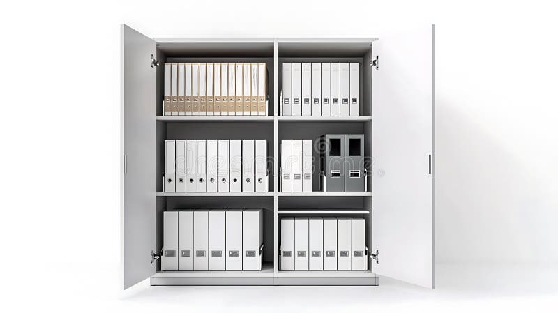 A White Filing Cabinet with Many Files Inside Stock Illustration ...