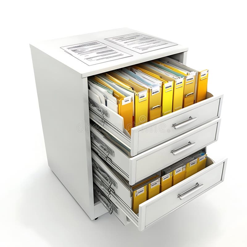 White Filing Cabinet with Open Drawers Showing Organized Documents and ...