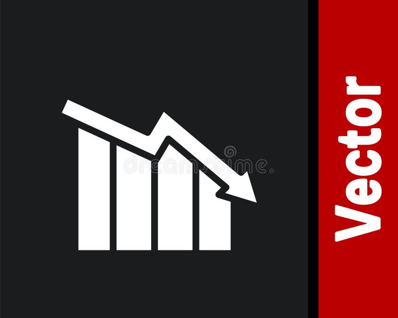 White Financial Growth Decrease Icon Isolated on Black Background. Increasing Revenue Stock ...
