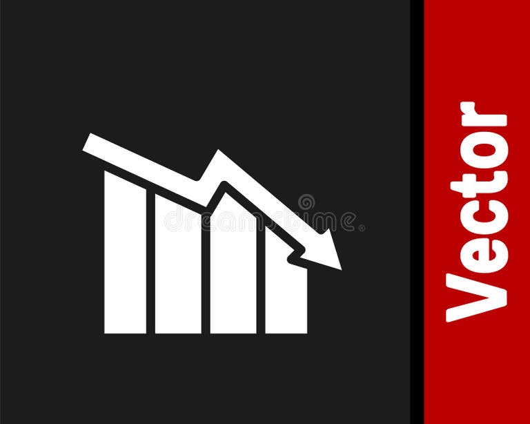 White Financial Growth Decrease Icon Isolated on Black Background. Increasing Revenue Stock ...