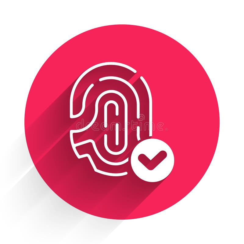 White Fingerprint with Check Mark Icon Isolated with Long Shadow. ID ...