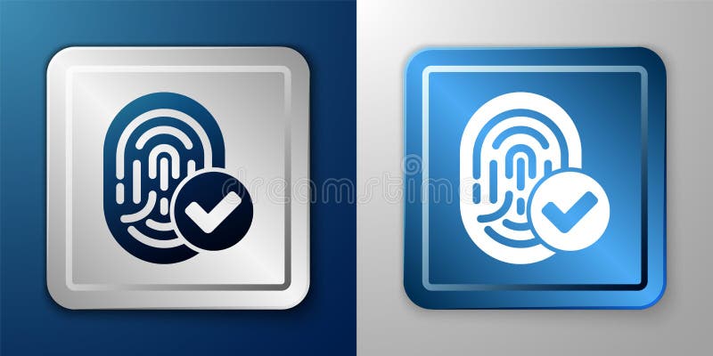 White Fingerprint Icon Isolated on Blue and Grey Background. ID App ...