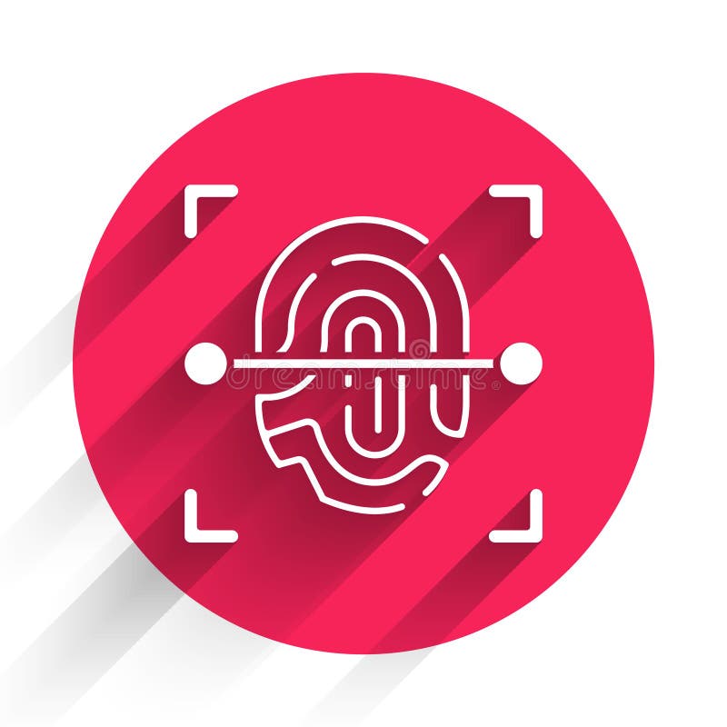 White Fingerprint Icon Isolated with Long Shadow. ID App Icon ...