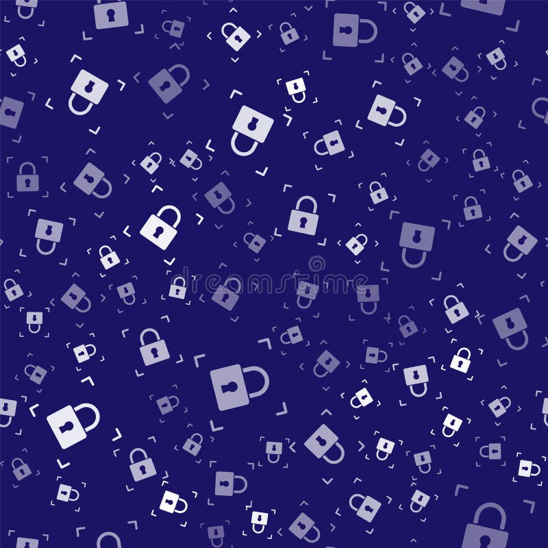 White Fingerprint with Lock Icon Isolated Seamless Pattern on Blue ...
