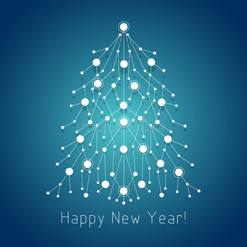 White Fir Tree Made of Connected Lines and Dots Stock Illustration ...