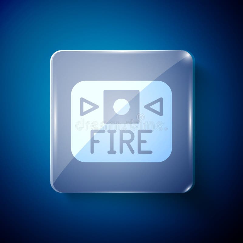 White Fire Alarm System Icon Isolated on Blue Background. Pull Danger ...
