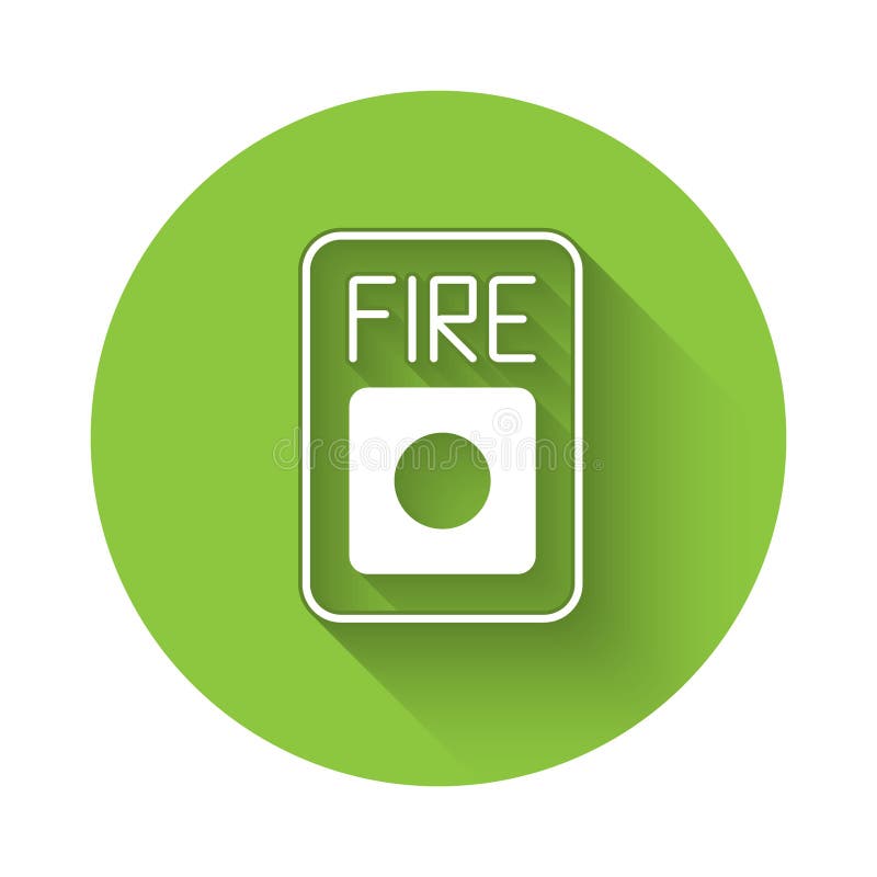 White Fire Alarm System Icon Isolated with Long Shadow Background. Pull ...
