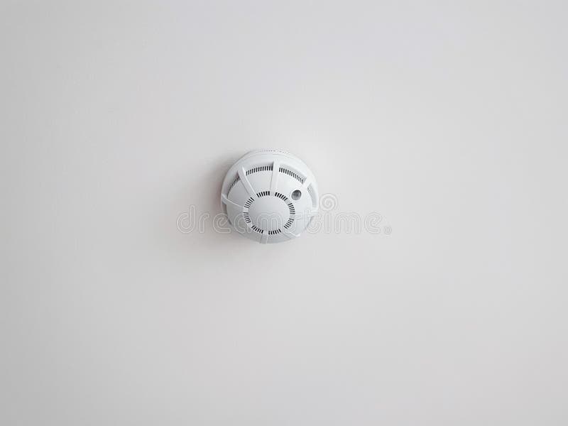 White Fire Smoke Detector on White Ceiling, Copy Space Stock Image ...