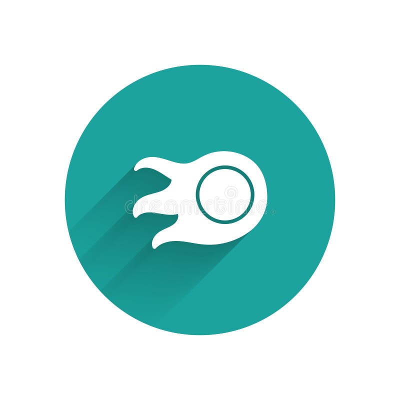 White Fireball Icon Isolated with Long Shadow. Green Circle Button ...