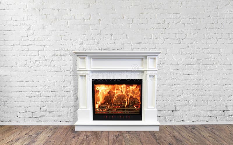 White Fireplace in Bright Empty Living Room Interior of House Stock ...
