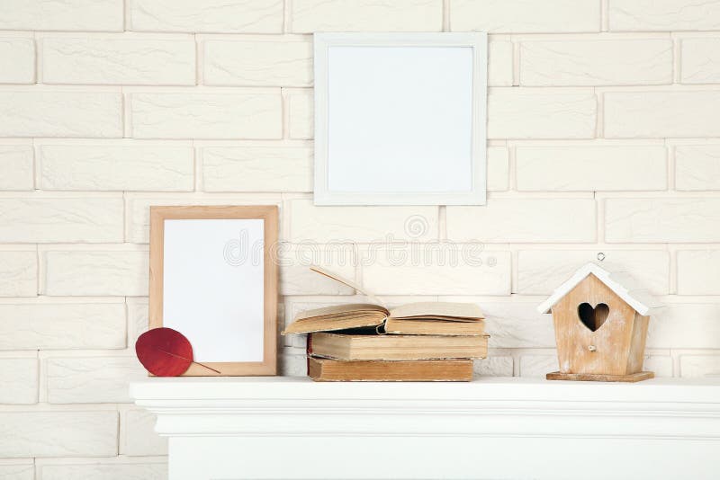 Fireplace with Nesting Box, Books Stock Photo - Image of beautiful ...