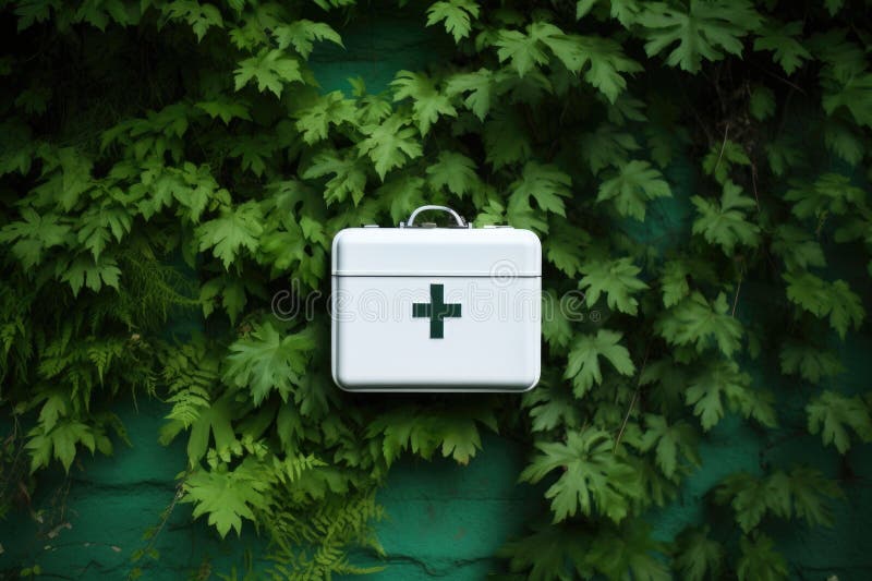 A White First Aid Box on a Green Wall Stock Image - Image of medical ...