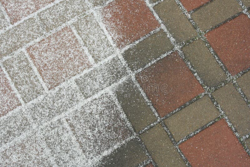 The First Snow on the Tile-paving Stones, the Material is an Abstract ...