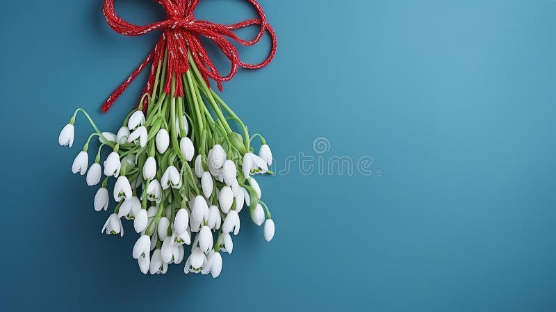 White First Spring Flowers on Blue Background, Mock Up.Generative AI ...