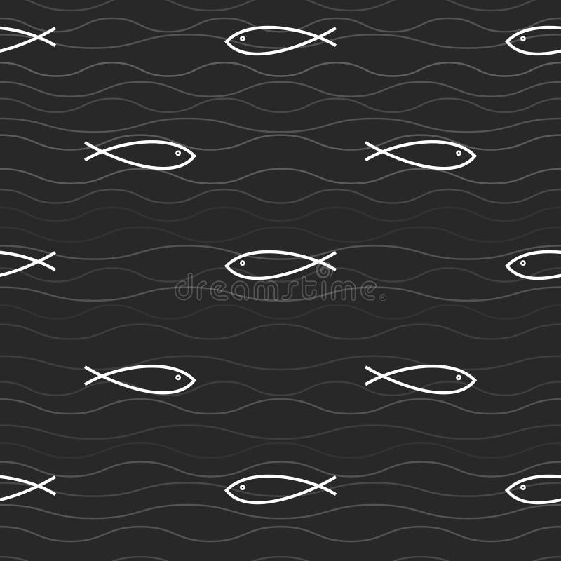 White Fish on a Black Background. Repeating Seamless Pattern Stock ...