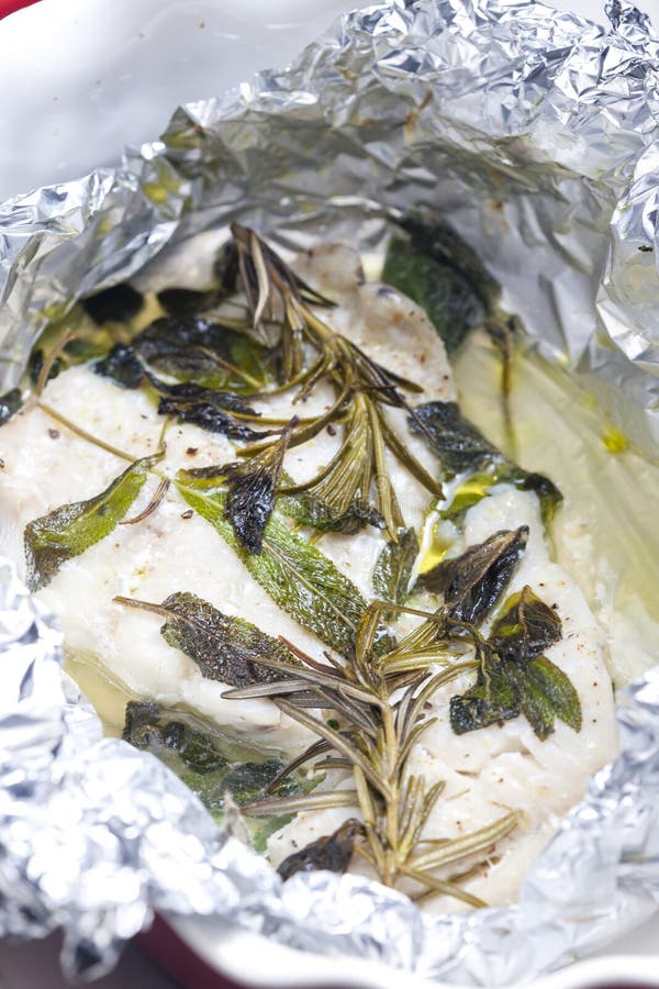 White Fish Fillet Baked with Herbs Stock Photo - Image of catfish, meal ...