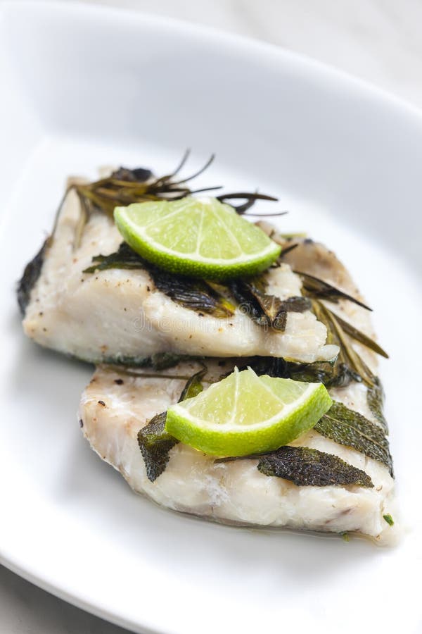 White Fish Fillet Baked with Herbs Stock Image - Image of roasted ...